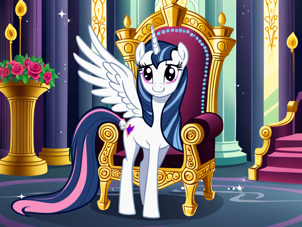 mlp pony alicorn twilight sparkel princess siting on the throne