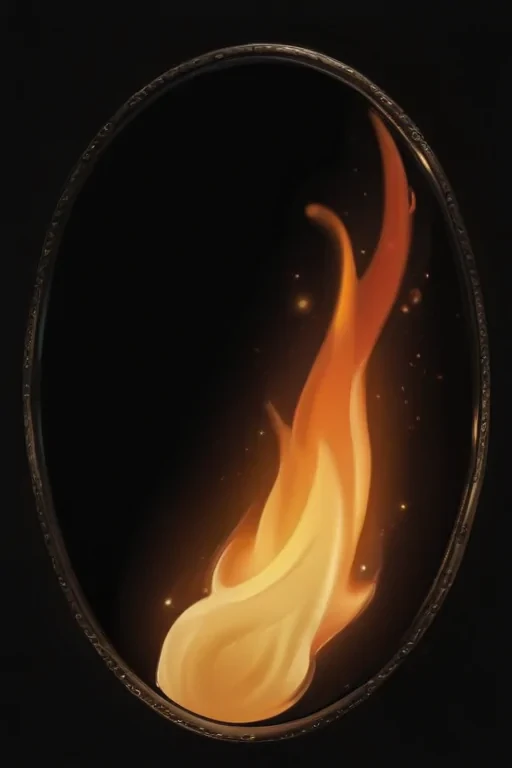 Elegant Flame Dancing Inside an Ornate Oval Frame Against Black Background