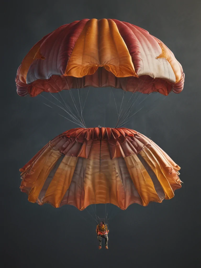 A Parachutist Descending Gracefully Through the Sky with Dual Canopies.