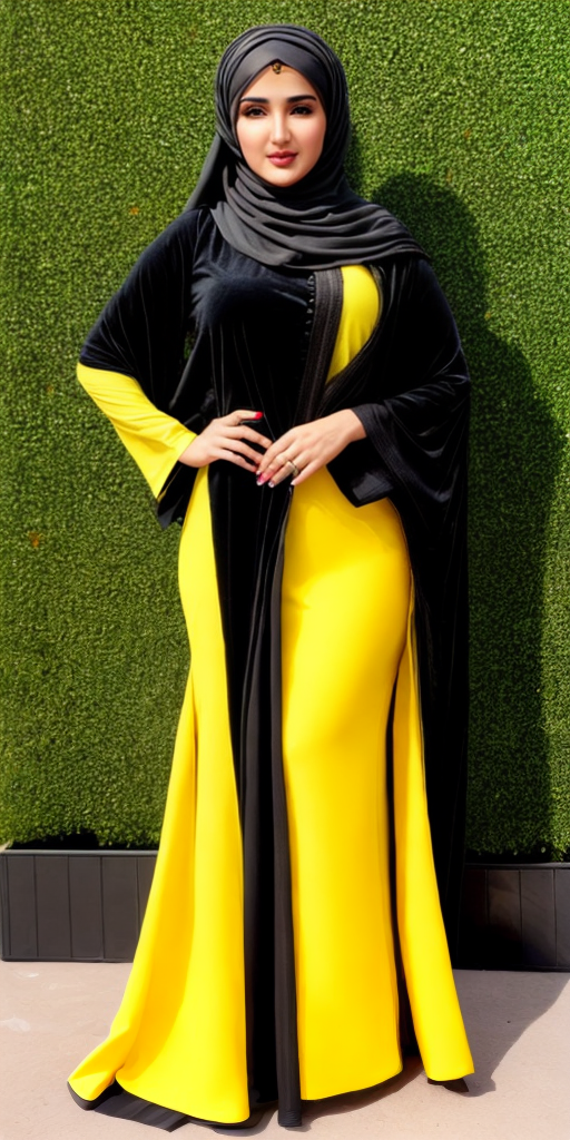 Full shape Female ABAYA Yellow "Sunny Leone Mathira" CURVACEOUS CHUBBY ...
