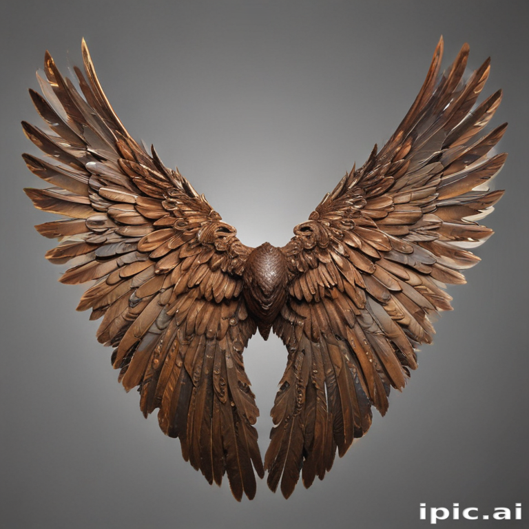 Intricate Wooden Sculpture of Majestic Wings Displaying Nature's Artistry