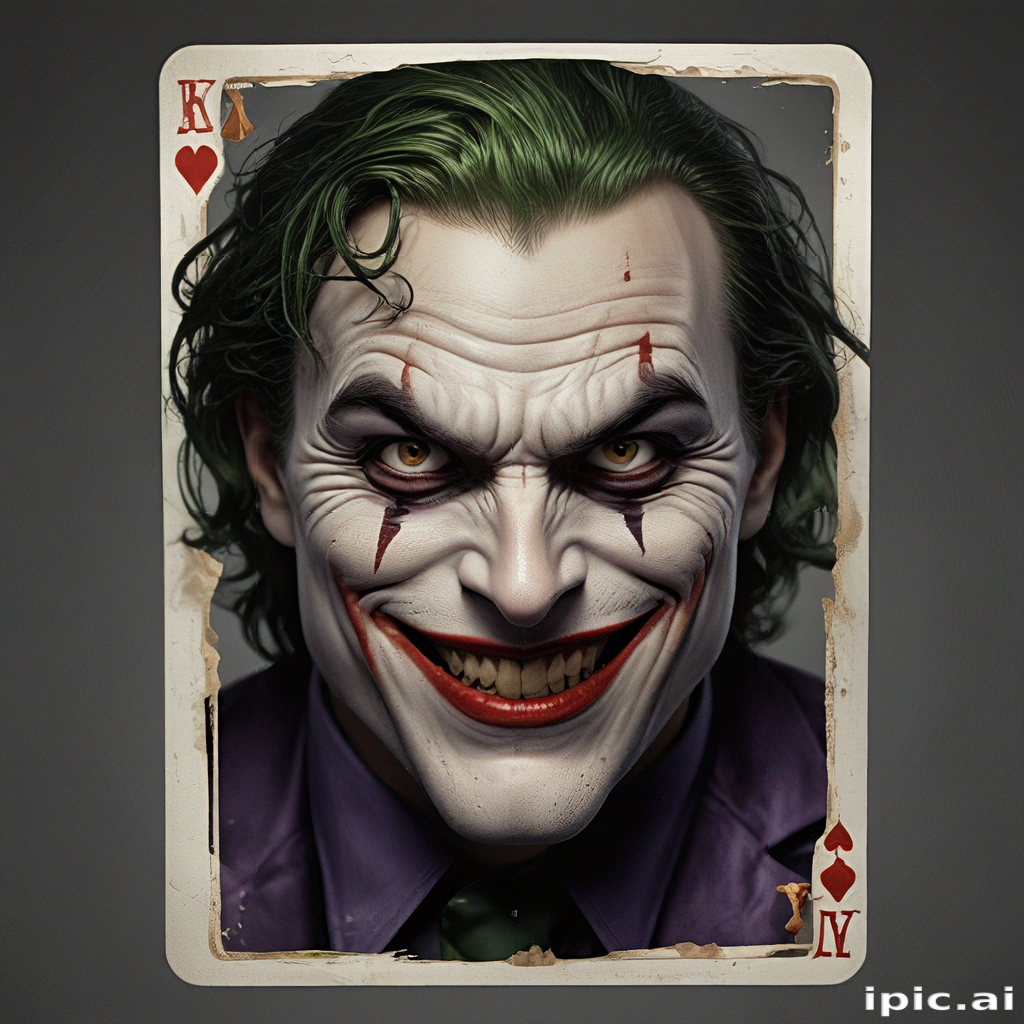Playing Card Featuring a Sinister Grinning Character with Green Hair