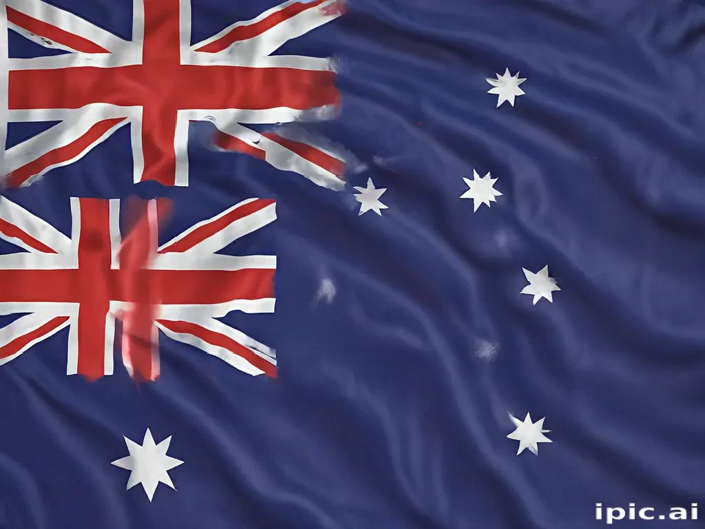 Australian Flag Waves Proudly with Union Jack and Southern Cross Stars