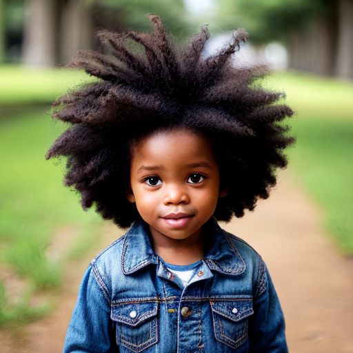 Toddler with afro hair outside