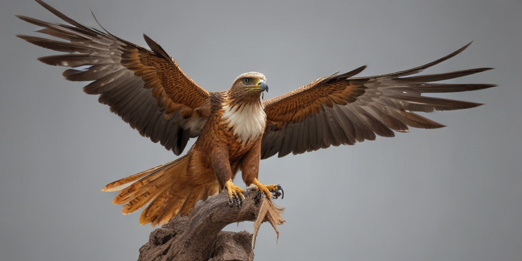 Majestic Hawk Spreading Its Wings While Perched on a Weathered Tree Branch