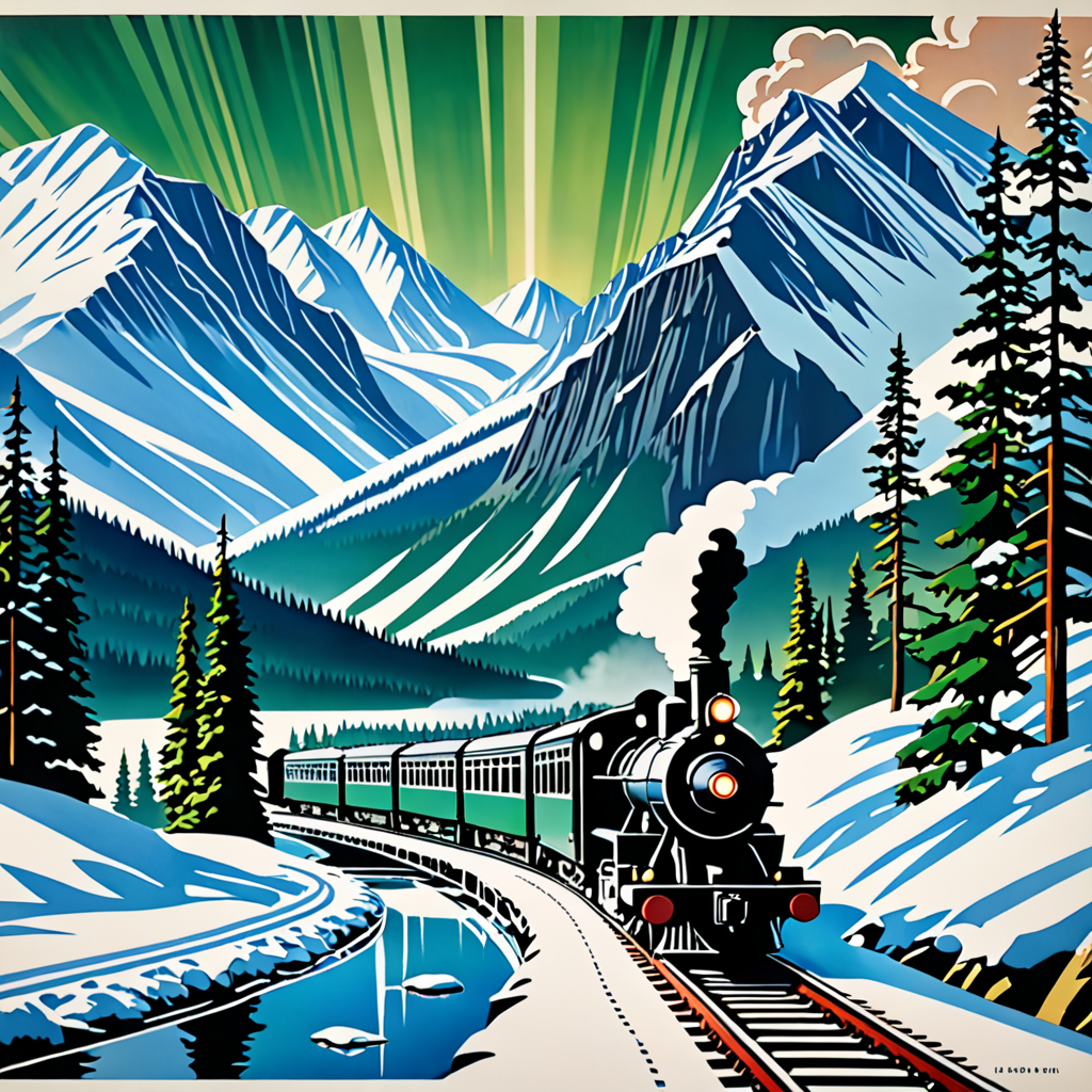 art deco streamline railway corporation poster steam train with ...