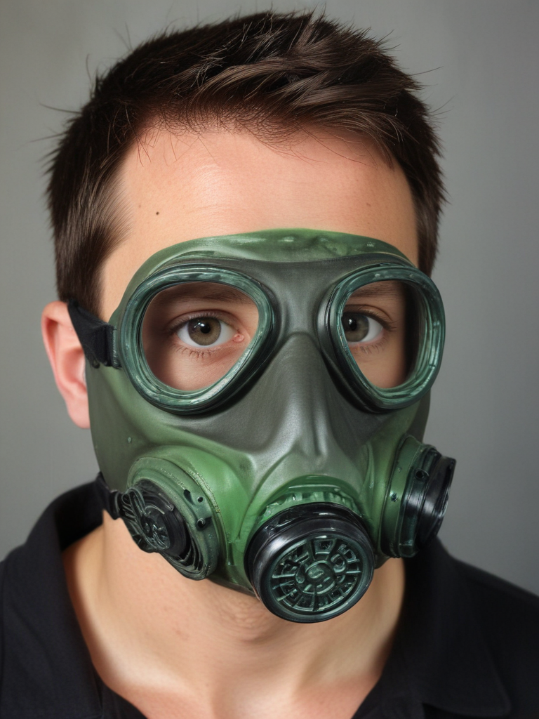 distopian man with gas mask colors Green and black