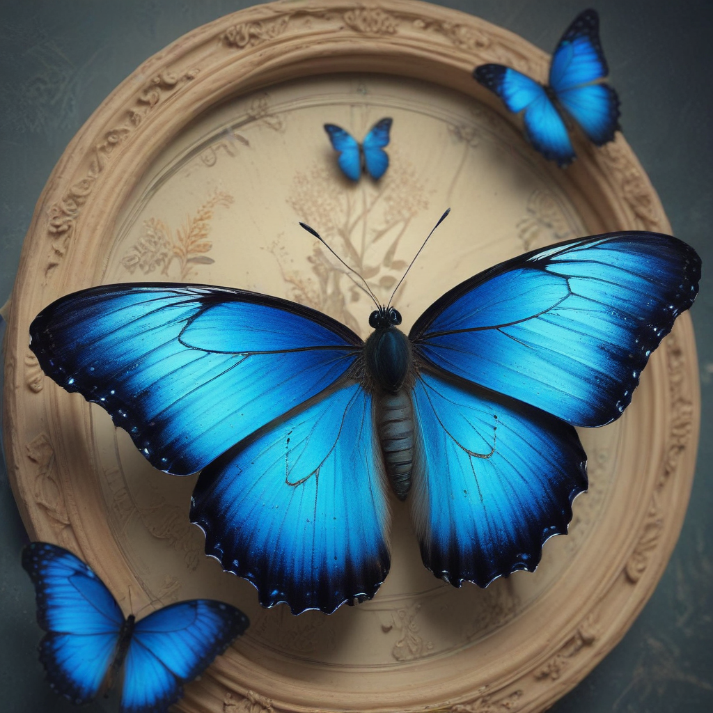 Stunning Display of Blue Butterflies Surrounding an Ornate Framed ...