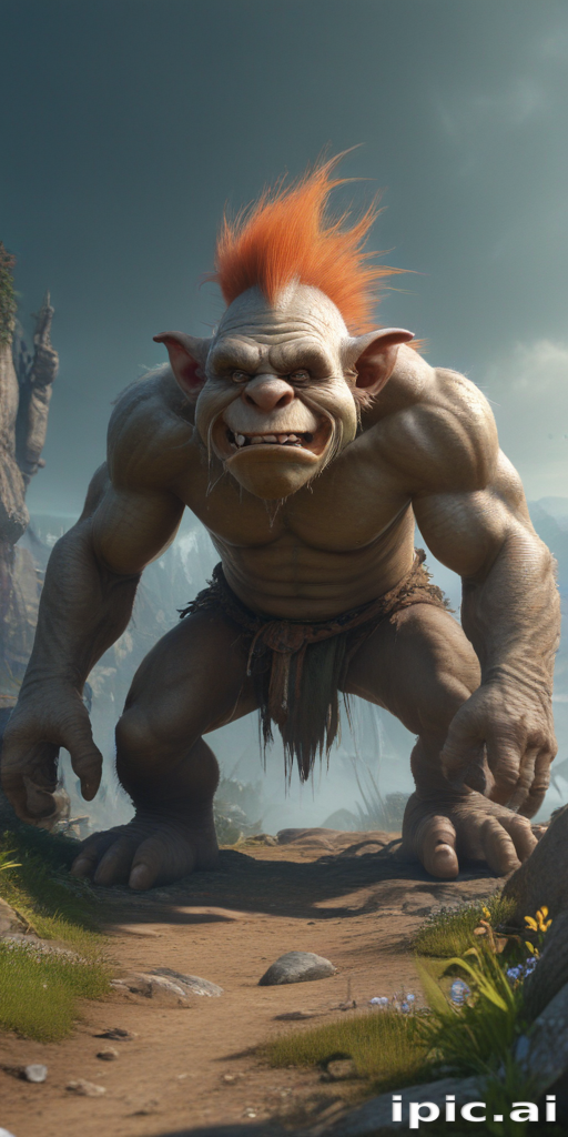 Fierce Troll Standing Proudly in a Mystical Mountain Landscape Scene