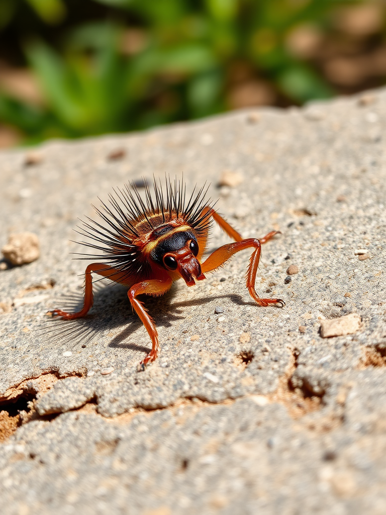 Create an ultra-detailed macro photograph of a spiky insect or creature ...