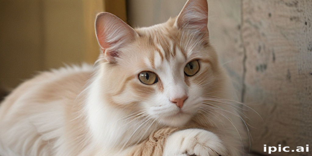 A Beautiful Cream and White Cat Relaxing Comfortably in a Sunny Room.