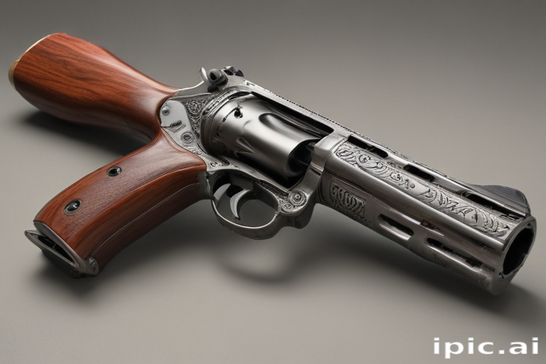 Intricate Design of a Vintage Revolver with Elegant Wooden Grip