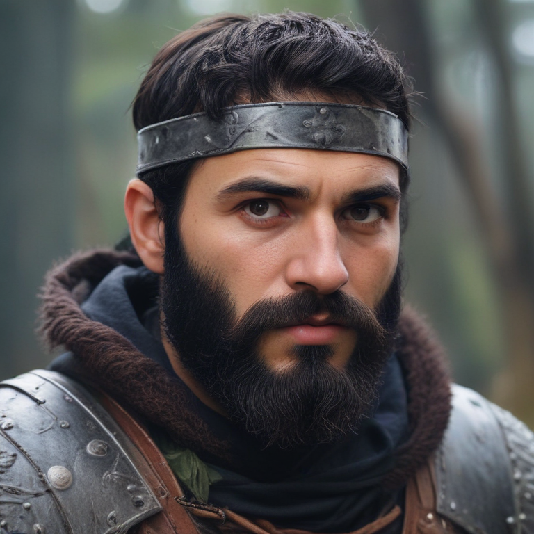 dark-bearded medieval ranger