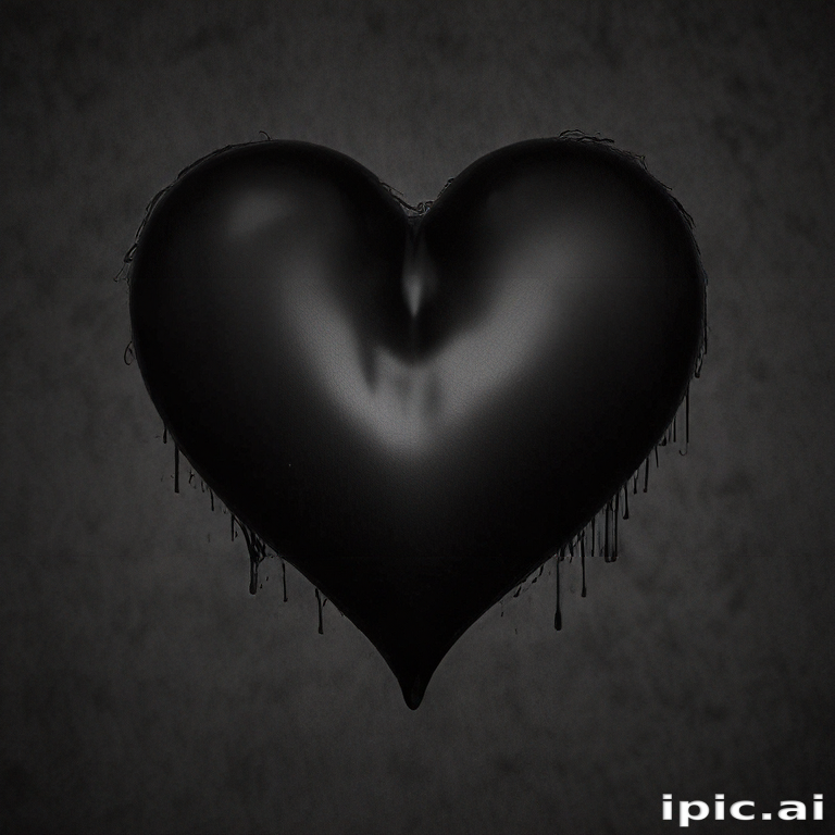 Elegant Black Heart Dripping with Emotion Against a Dark Background