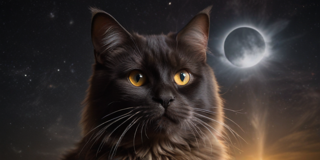 Space Cat with a total solar eclipse