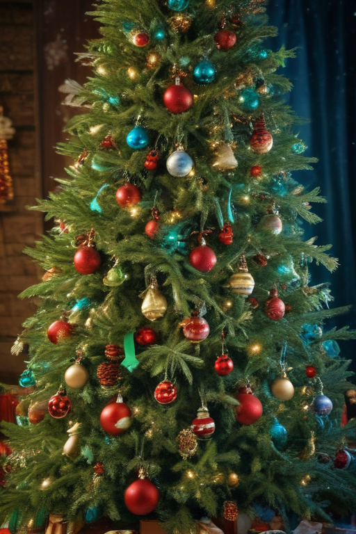 A Beautifully Decorated Christmas Tree Adorned with Colorful Ornaments ...