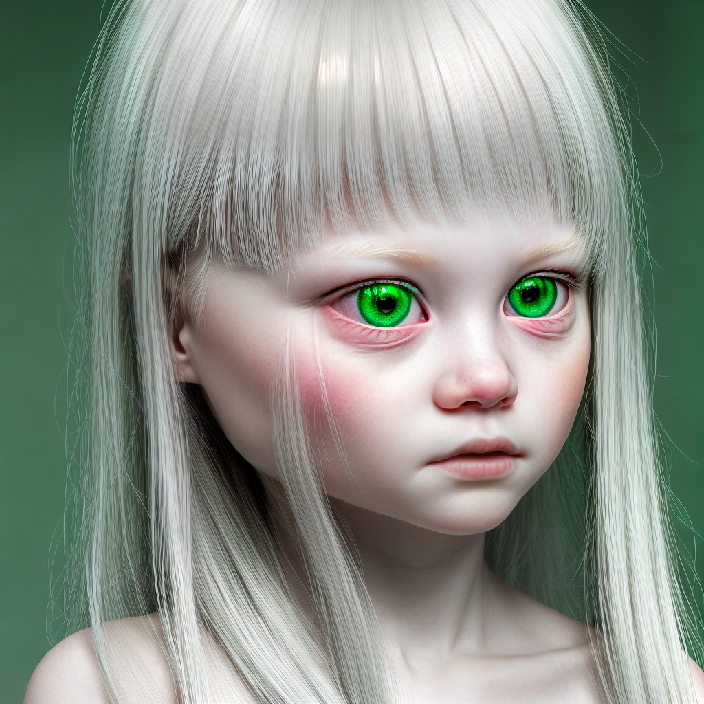 Albino girl, Green eyes