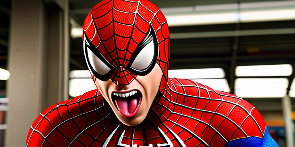 muscular spiderman having two slobbery slimy tongues sticking out of ...