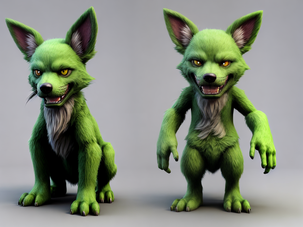 cartoon 3d render green zombie canine fursona anthropomorphic cute