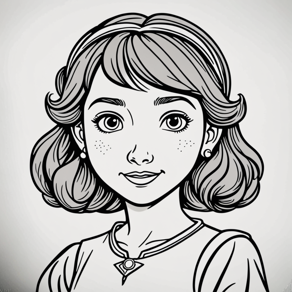 Wendy Darling from cartoon Peter Pan line art