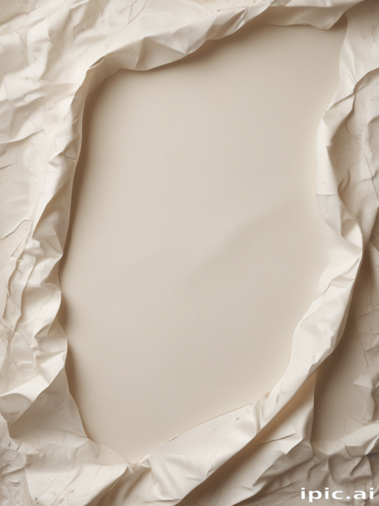 Crumpled Paper Frame Surrounding a Blank Canvas with Soft Textures.