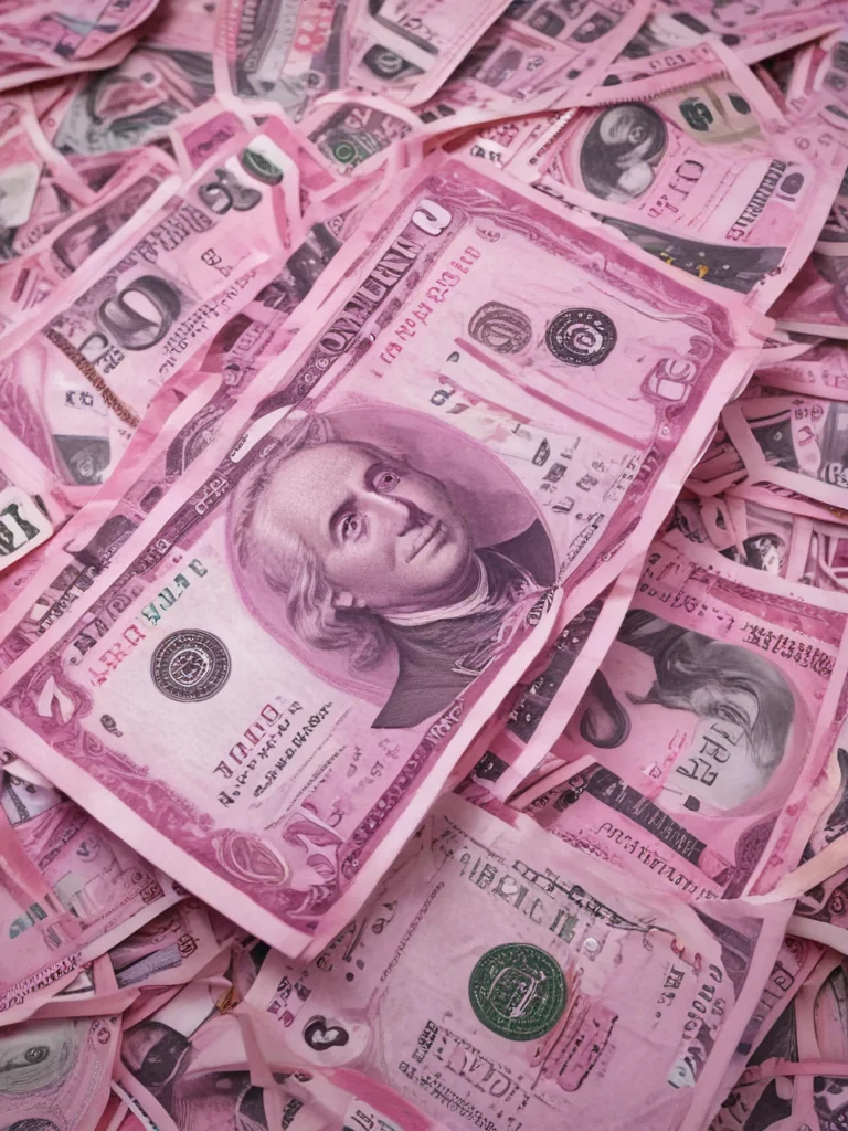 A Pile of Colorful Pink Money Creating a Vibrant Financial Scene.