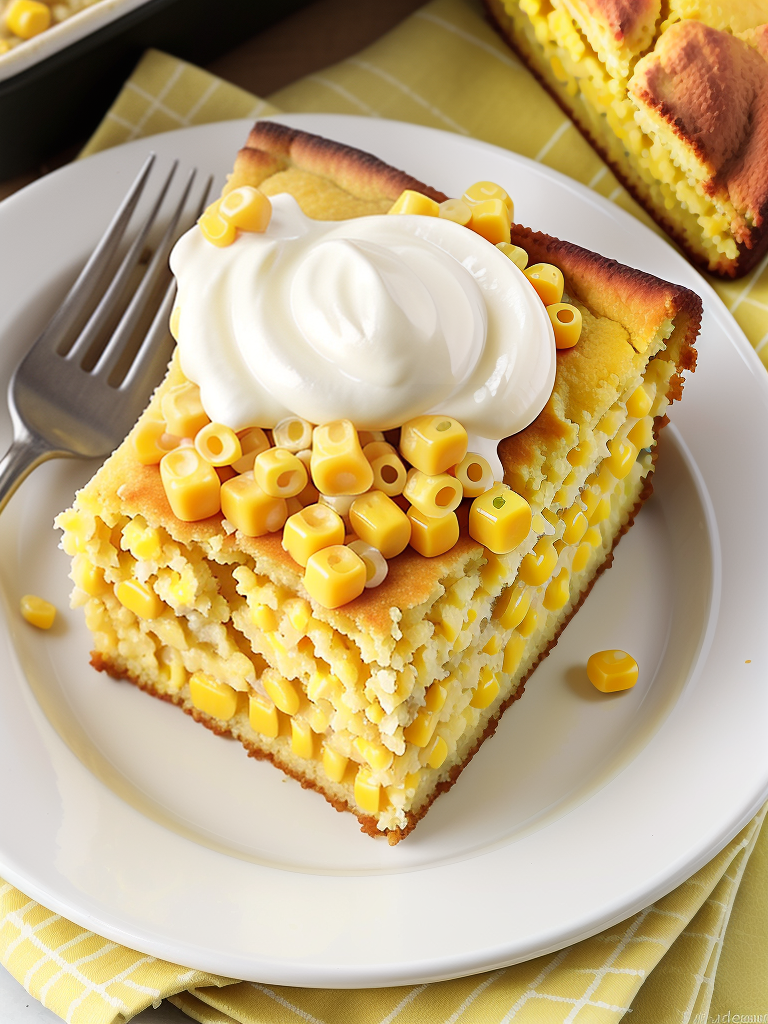 Delicious Cornbread Slice Topped with Creamy Whipped Topping and Sweet ...