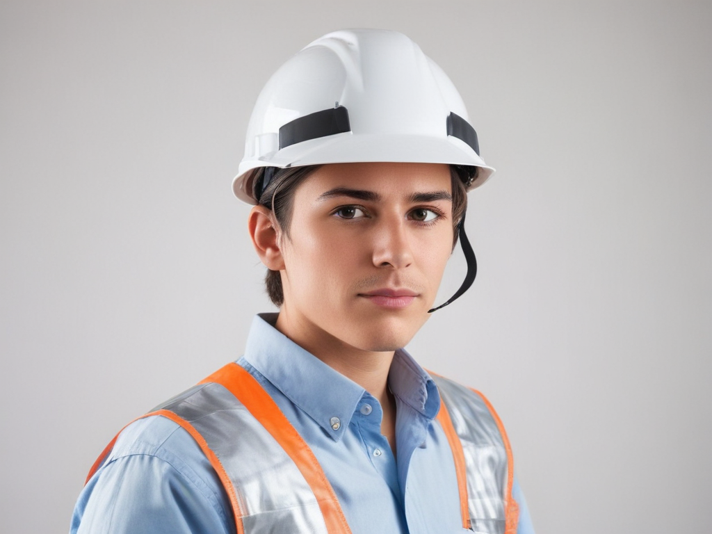 person with safety helmet at work with white background