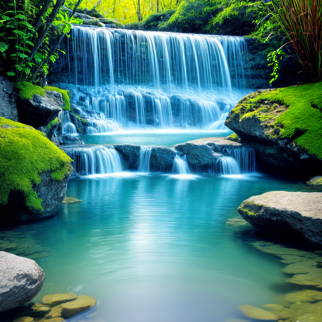 A Spring. The Water is clear. A waterfall. Vector style