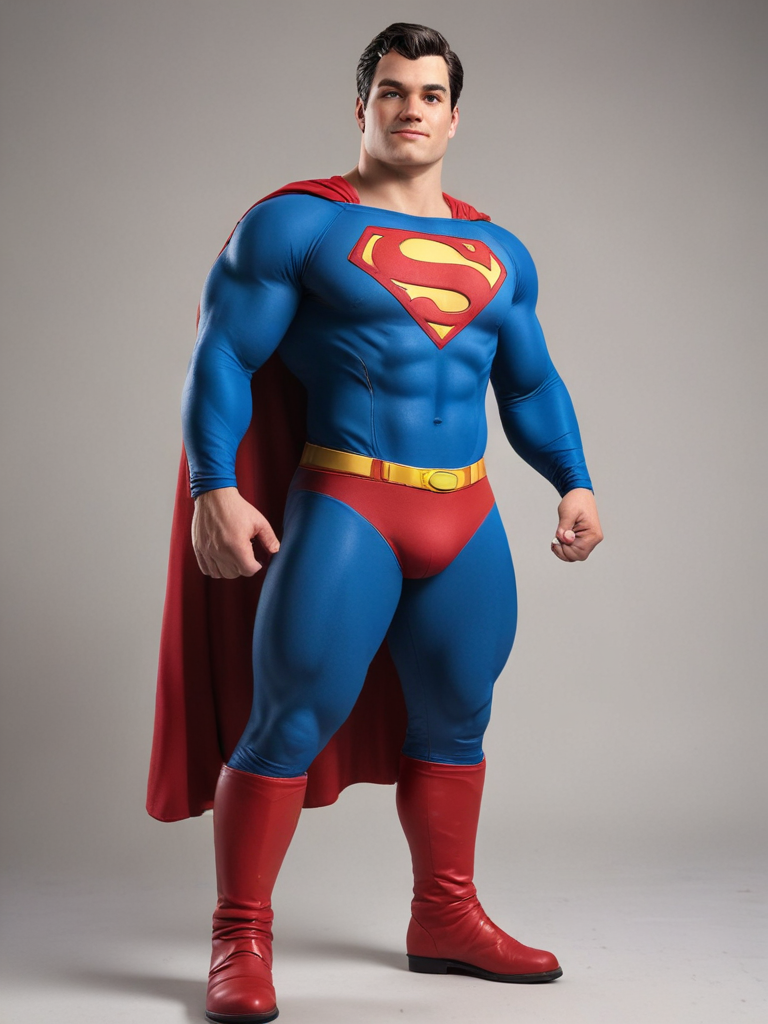 Realistic chubby college guy, full entire body realistic superman ...