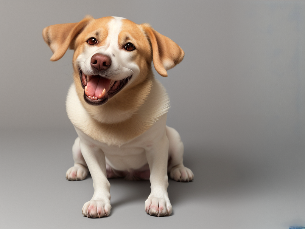 A Joyful Dog with Floppy Ears Sitting Happily Against a Neutral Background.