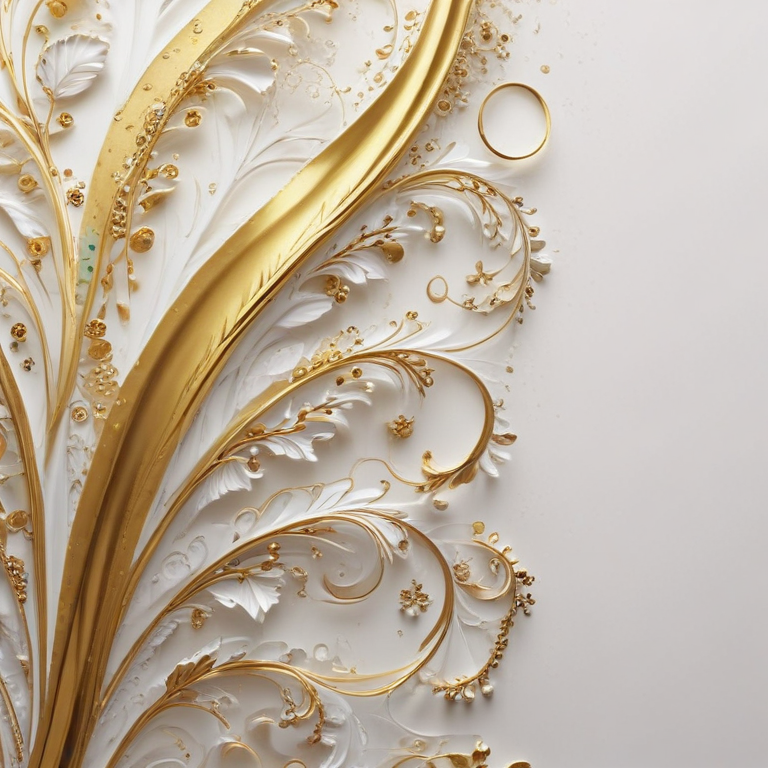 Elegant Golden Floral Design with Intricate Patterns on a White Background