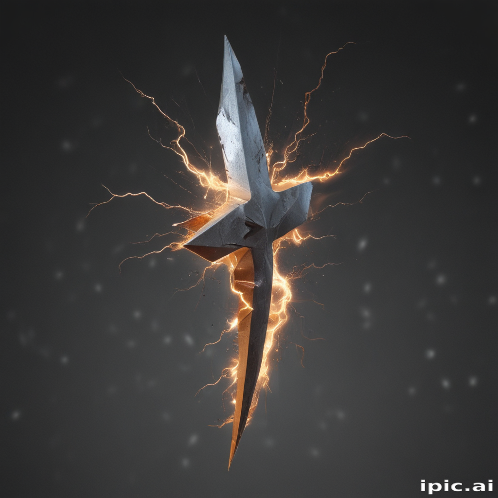 Dynamic Metallic Sword Surrounded by Electric Sparks and Glowing Energy