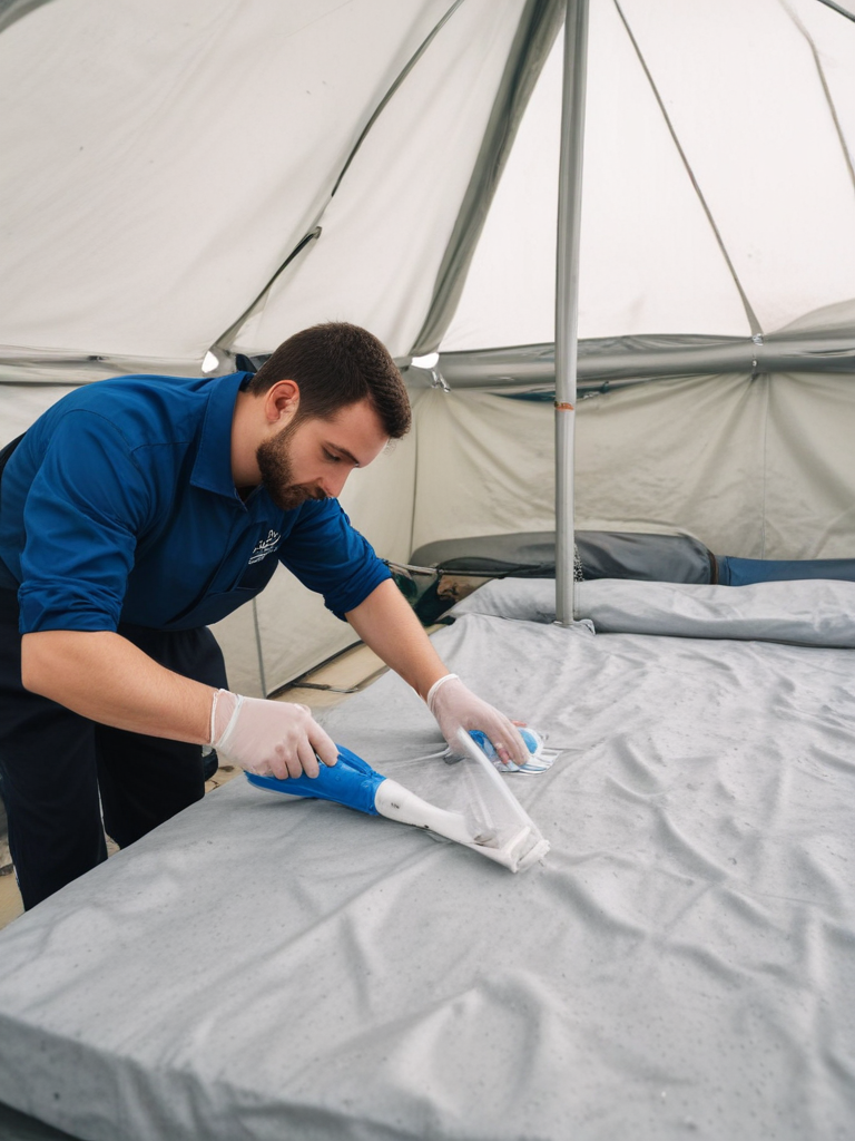 Cleaning a residential tent with osmosis water window cleaning device