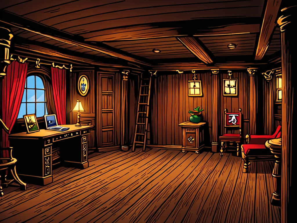 Interior of Captain Hook's state room on the pirate ship from the ...