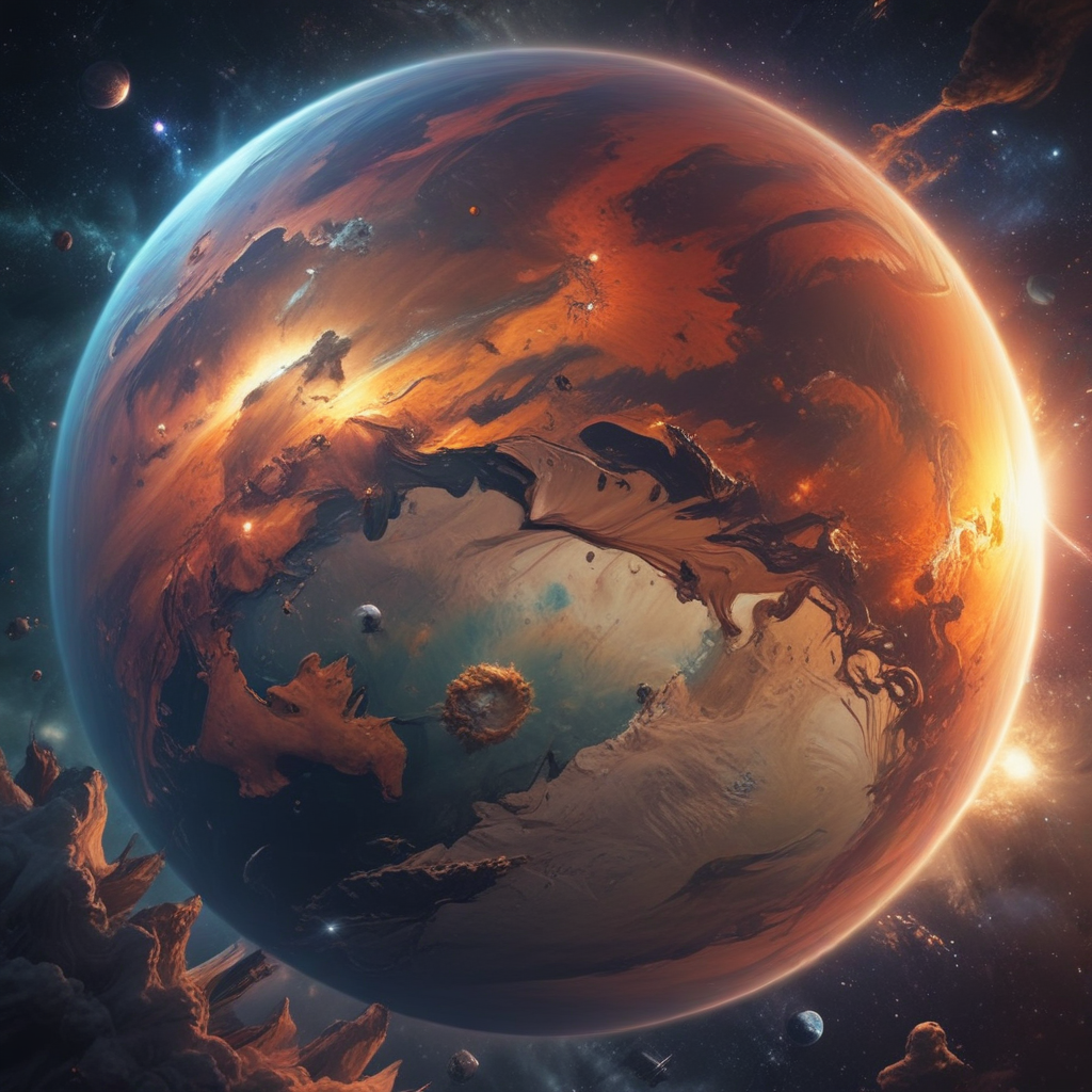 Stunning Cosmic Landscape Featuring a Vibrant Planet Surrounded by ...