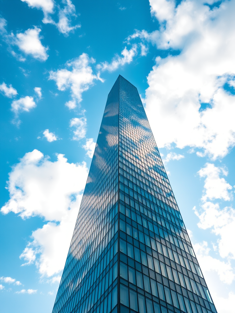 high-resolution photo of a modern skyscraper from a low-angle view ...