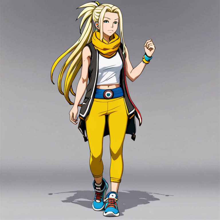 rikku. Full body. White. blonde mid-long hair dreads. Pokemon trainer ...