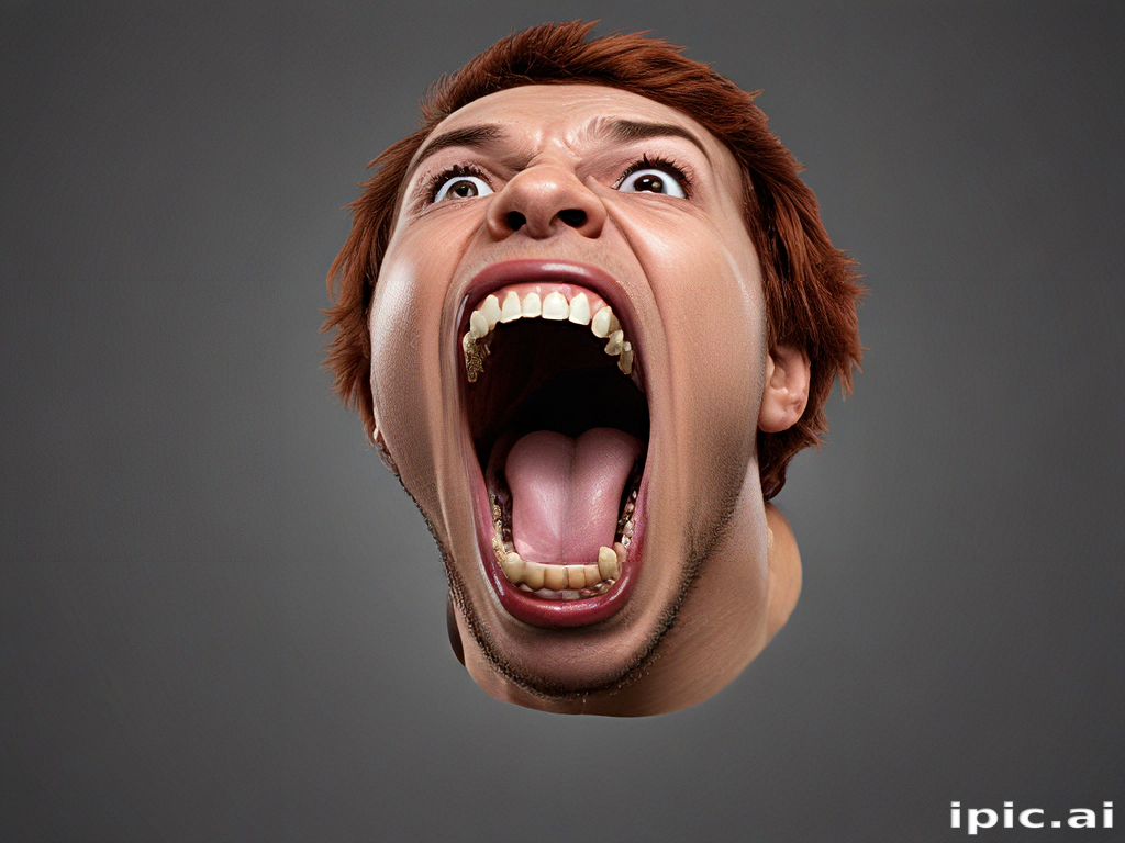 Astonishing Close-Up of a Man Yelling with Intense Emotion and Expression.