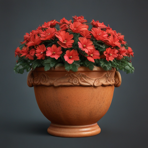 Vibrant Red Flowers Blooming Beautifully in an Elegant Terracotta Pot