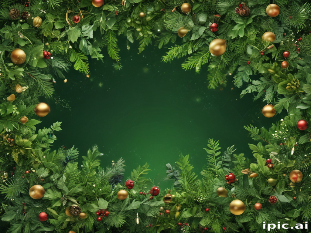Festive Christmas Frame Featuring Lush Greenery and Shimmering Ornaments