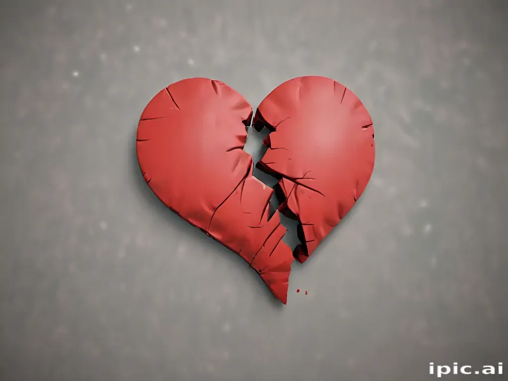 Symbolic Representation of a Broken Heart with Cracks and Tears