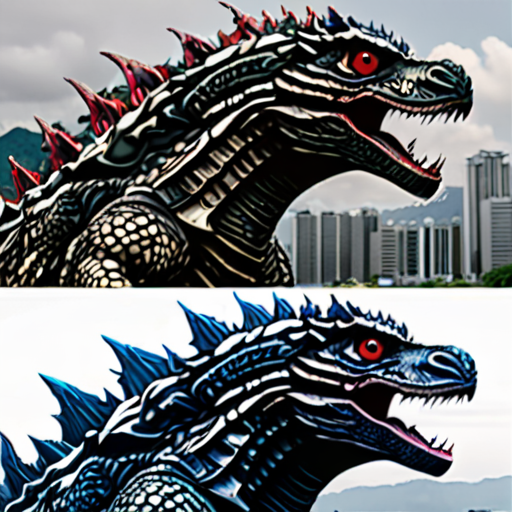 Shin Godzilla, with mutated skin, and tiny googly eyes