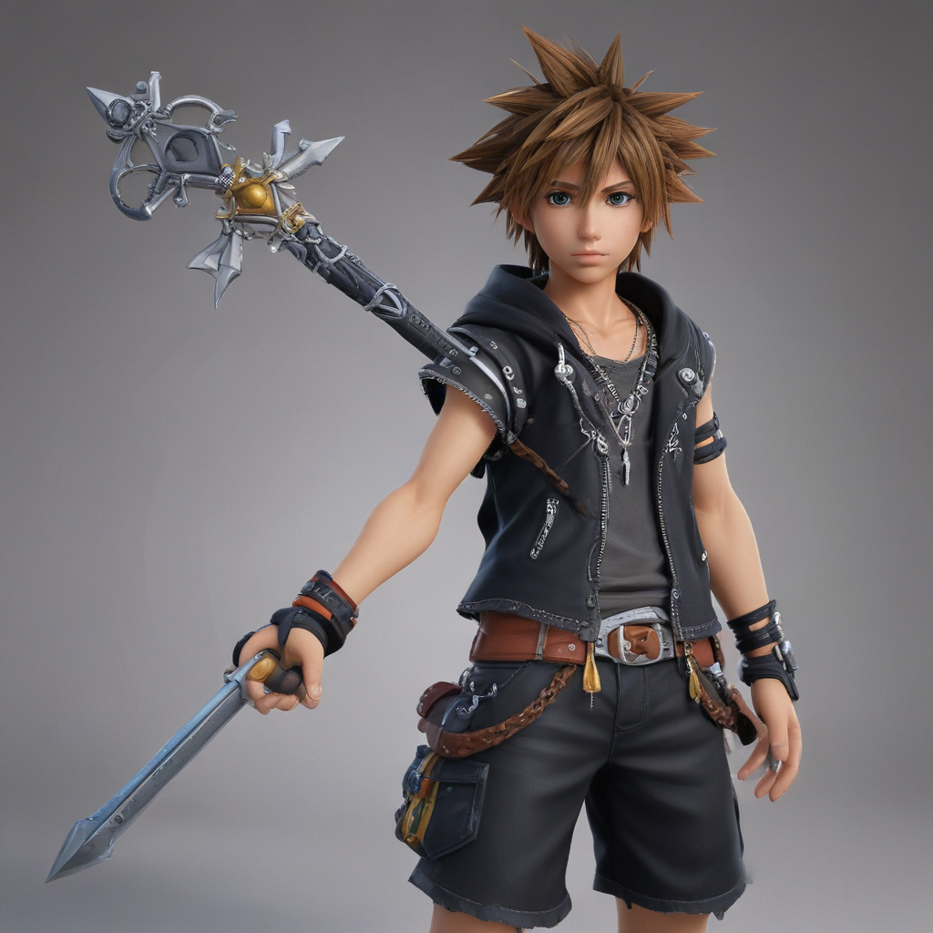 sora from kingdom hearts holding the keyblade realistic