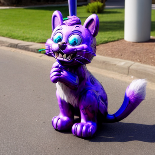 A cute scary purple cat outside Freddy Fazbear's Pizza with a knife in ...