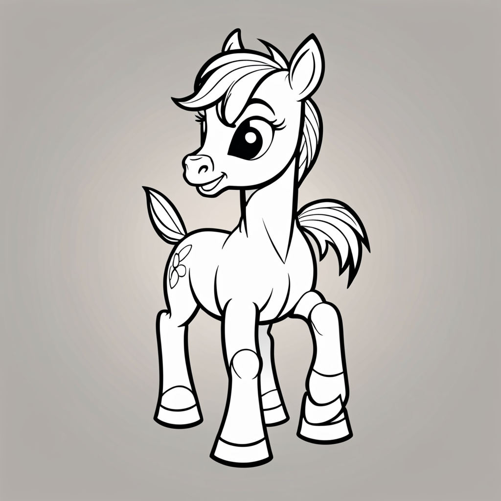 simple line drawing of cartoon Pixar style happy colt low detail ...