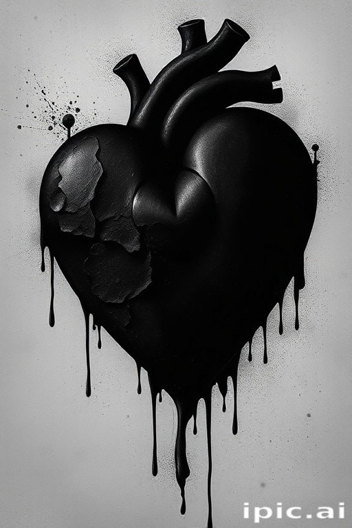 Artistic Representation of a Black Heart Dripping with Emotion and Depth