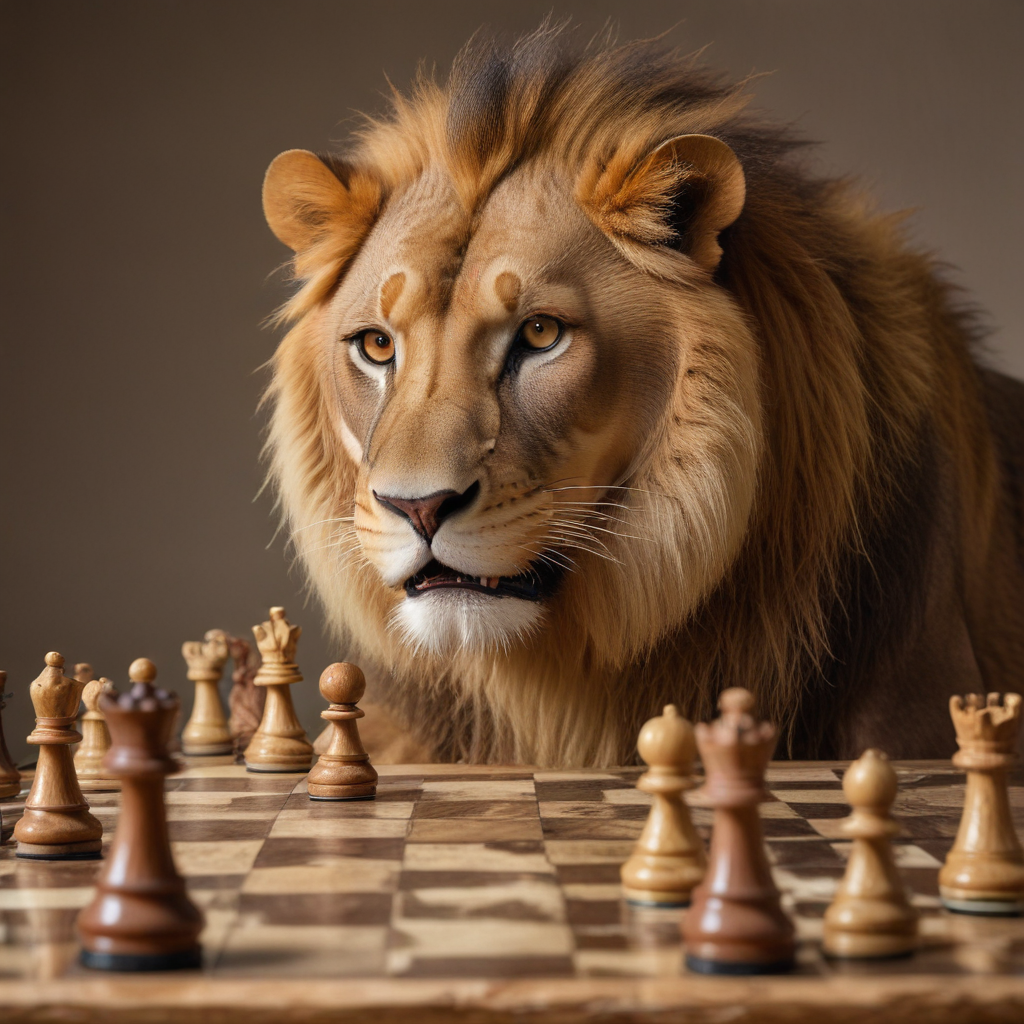 lion against crocodile on chess