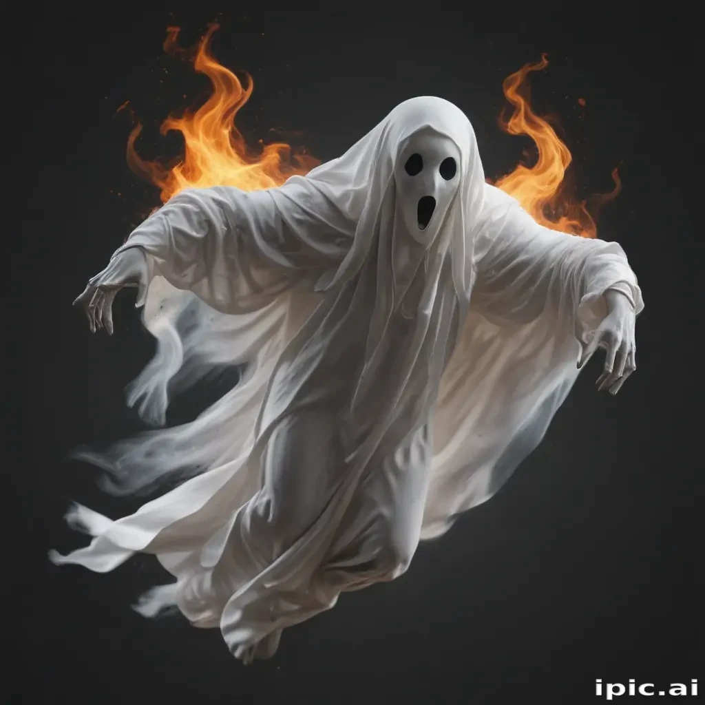 Haunting Spirit Emerges from Darkness, Surrounded by Fiery Flames of Terror