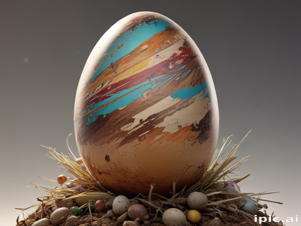 Colorful Abstract Egg Nestled Among Tiny Decorative Eggs in Nature